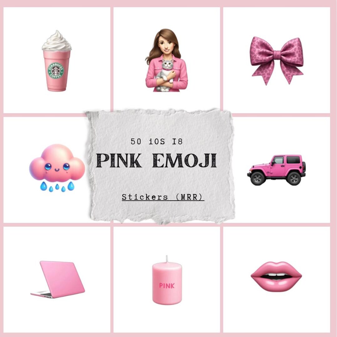 Ios18 Custom Emojis Stickers Pack, 50 Pink Girly Aesthetic iPhone ...