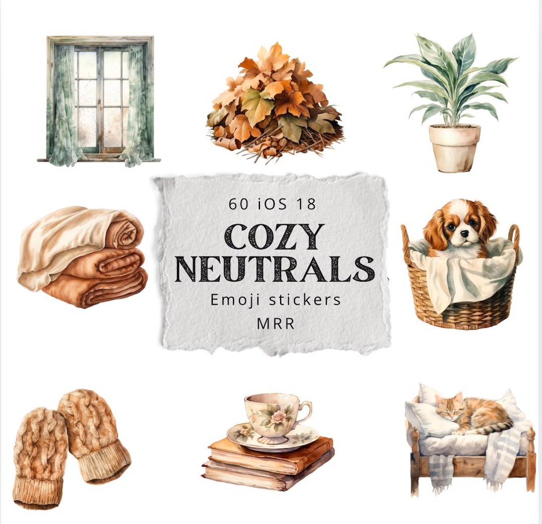 Ios18 Custom Emojis Stickers Pack, 60 Cozy Aesthetic iPhone Emojis ...