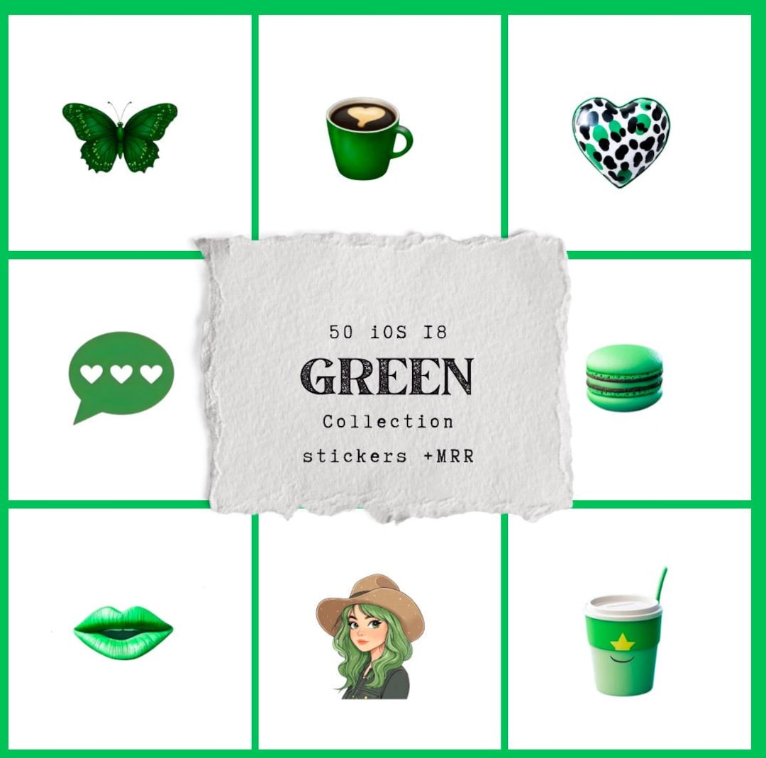Ios18 Custom Emojis Stickers Pack, 50 Green Girly Aesthetic iPhone ...