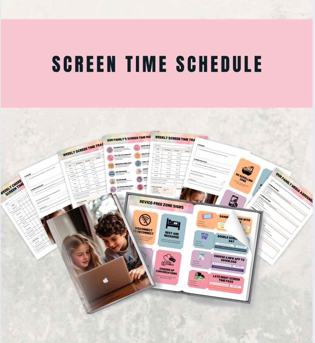Daily & Weekly Screen Time Planner Bundle Printable Family Schedule ...