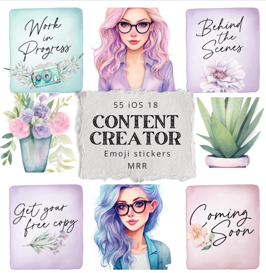 Ios18 Custom Emojis Stickers Pack, 55 Content Creator Aesthetic iPhone ...