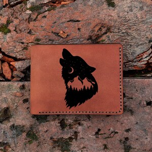 Wolf Werewolf Leather Bifold Wallet, Groomsmen Gift, Personalized ...