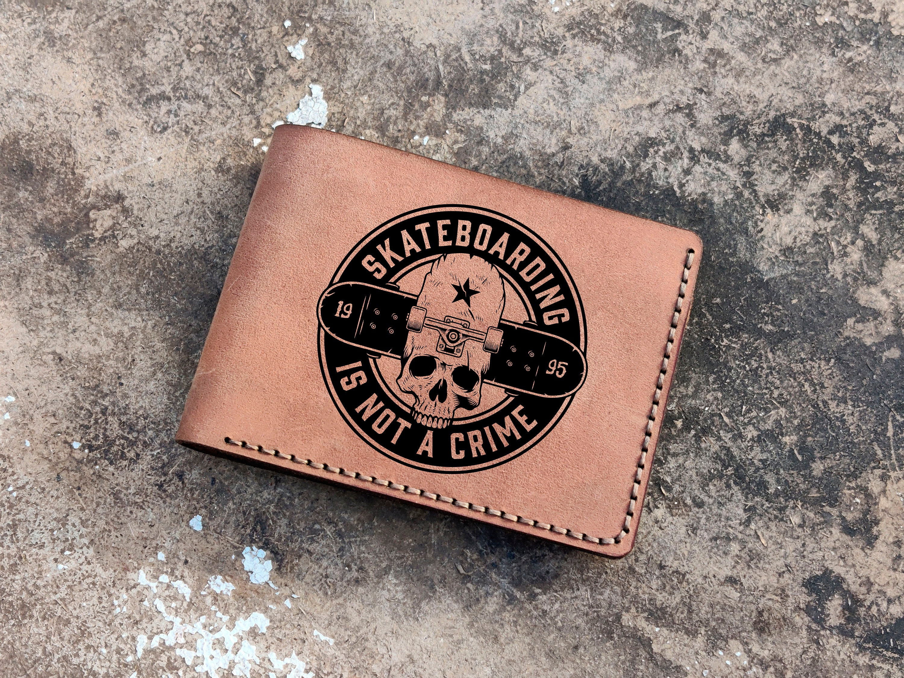 Skateboarding is Not a Crime - Leather Custom Bifold Wallet - Etsy
