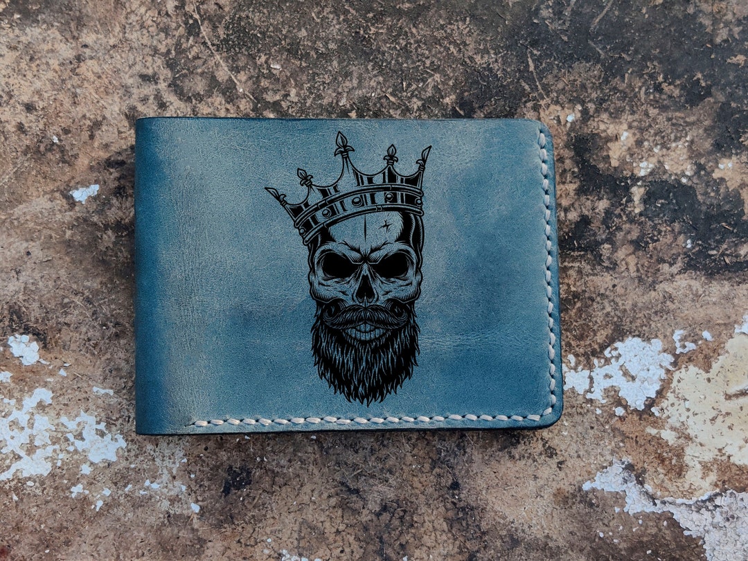 King Skull Leather Wallet, Skull Beard Gift, Brutal Skull Groom, King ...