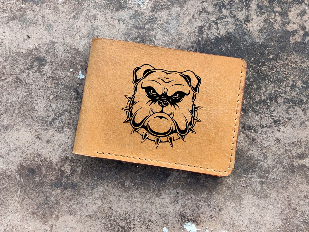 English Bulldog Leather Wallet, Peeking Paws Personalized, Cute Tongue ...