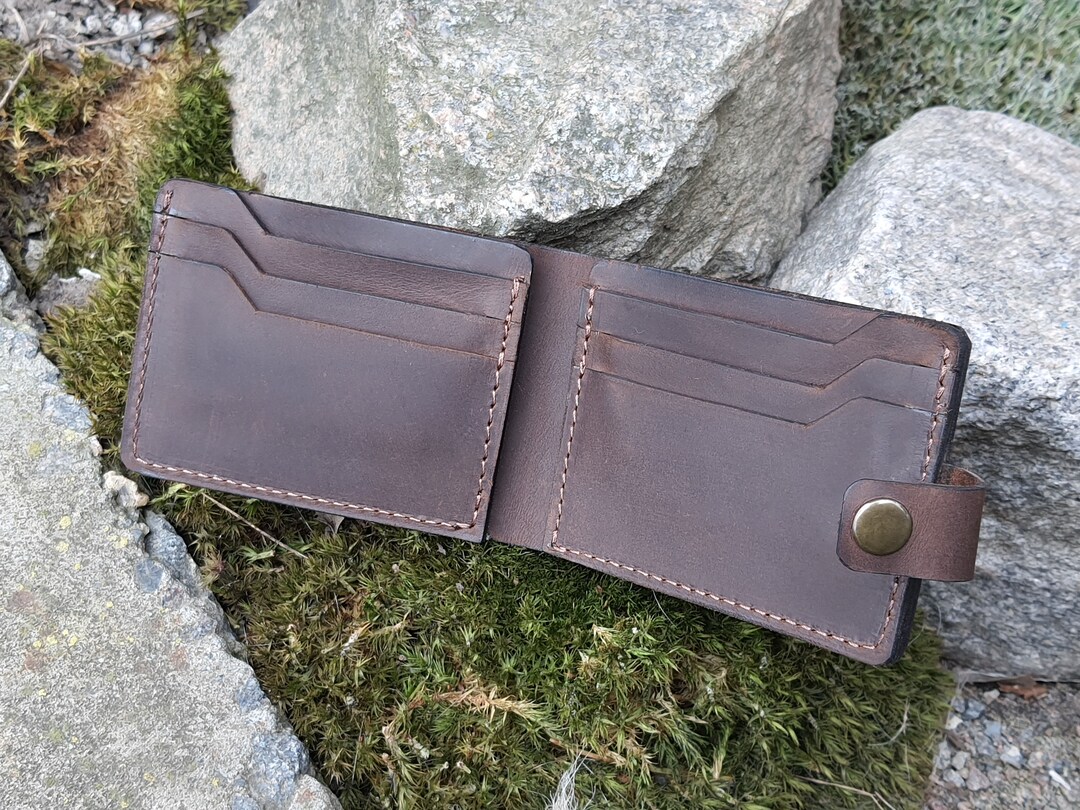 Handmade Leather Bifold Wallet, ID Card Wallet, Minimalist Wallet, Mens ...
