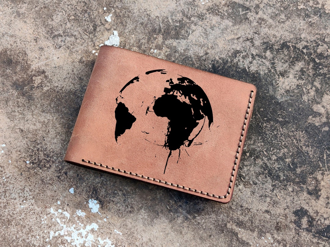 World Map Handmade Leather Wallet, Men's Gift, Husband Gift, Boyfriend ...