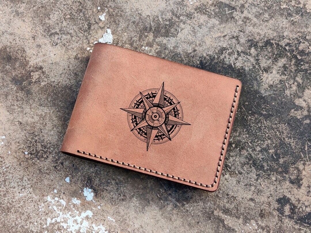 North East South West Compass - Leather Bifold Wallet - Etsy