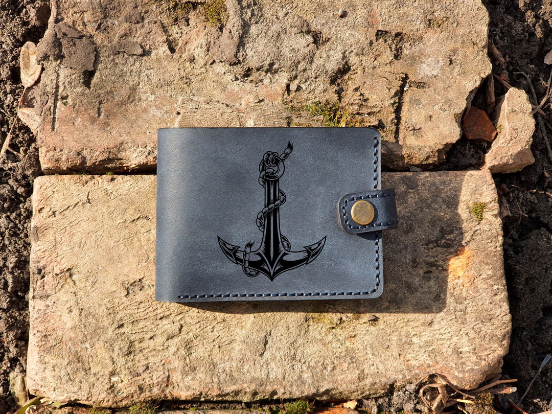 Anchor Sea Wave Ocean Star Moon - Leather Bifold Wallet - Etsy