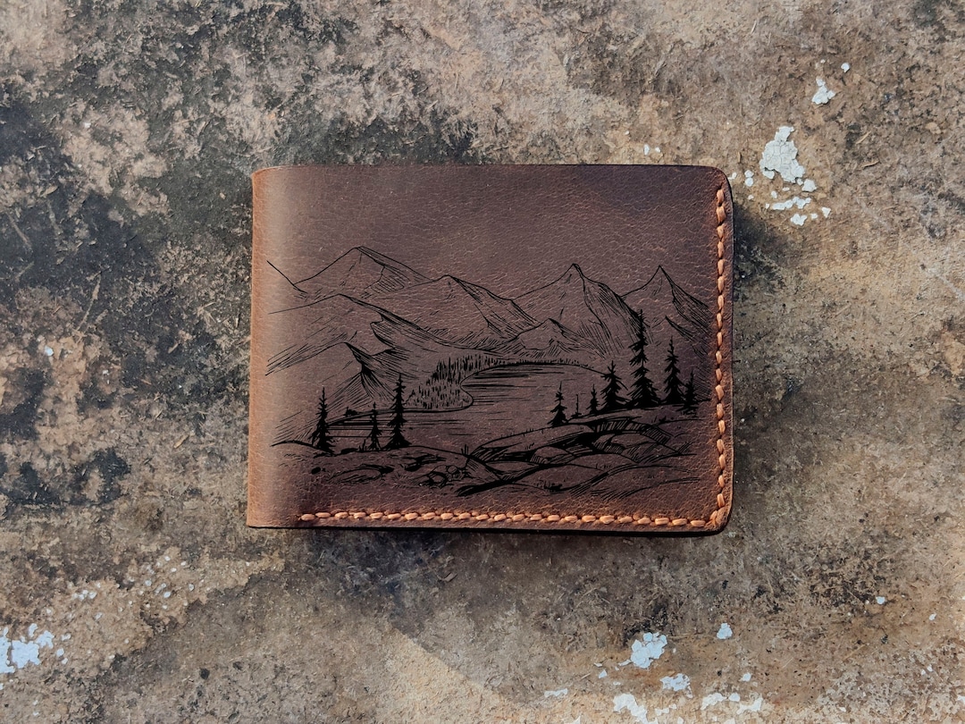 Forest and Mountain Gift, Camping Wedding, Leather Bifold Wallet ...