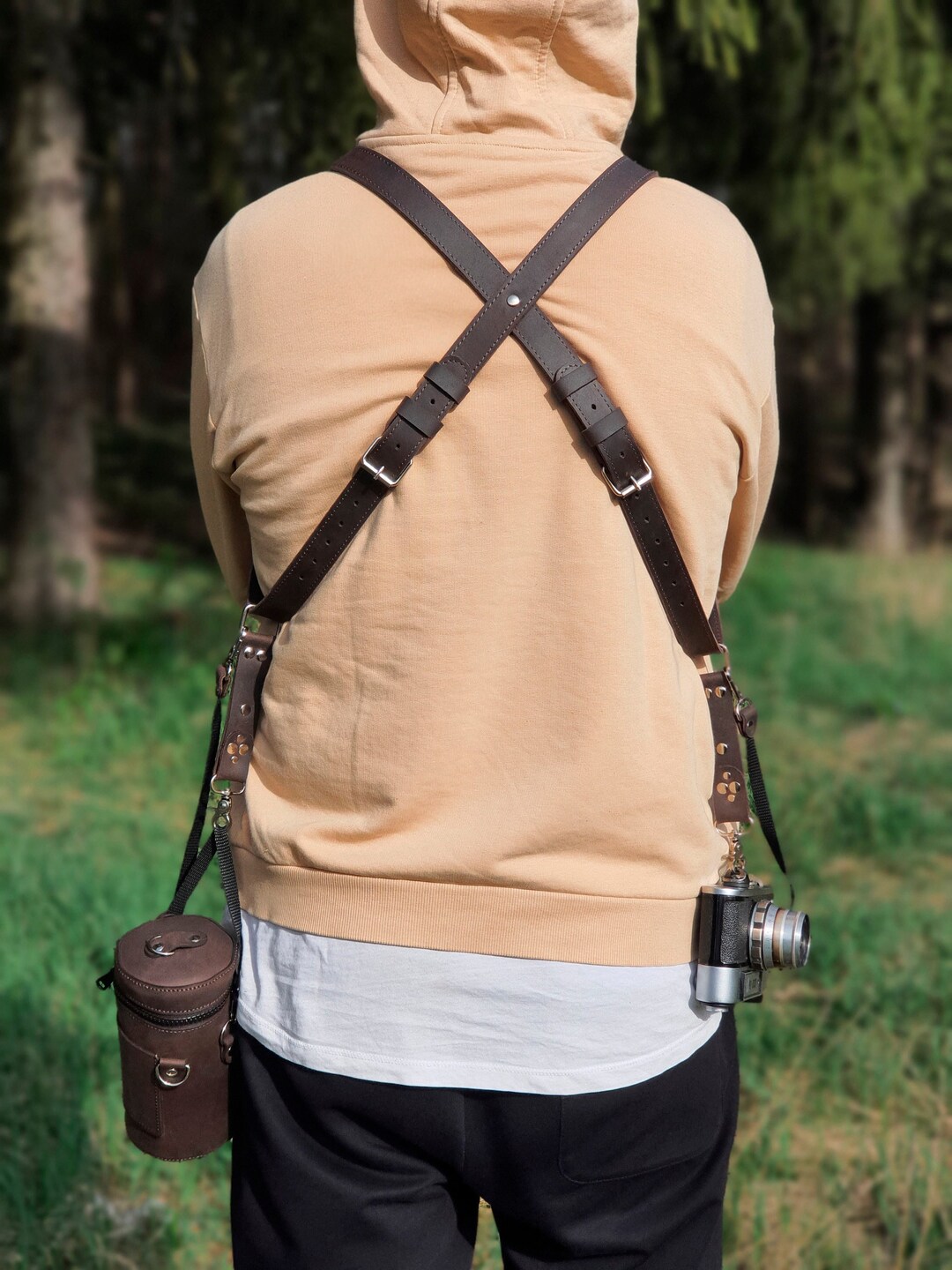 Dual Leather Camera Strap, Double Camera Harness, Double Shoulder ...