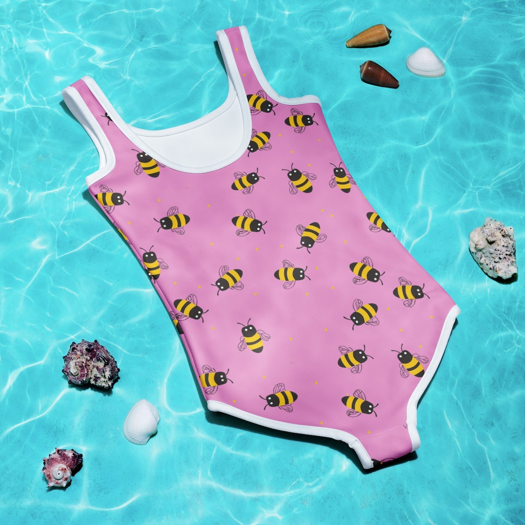 Pink Girl's Swimsuit With Cute Bees - Etsy