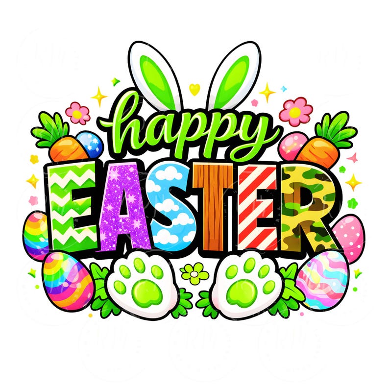 Happy Easter Bunny Clipart, Bright Spring Graphic PNG (digital Download ...
