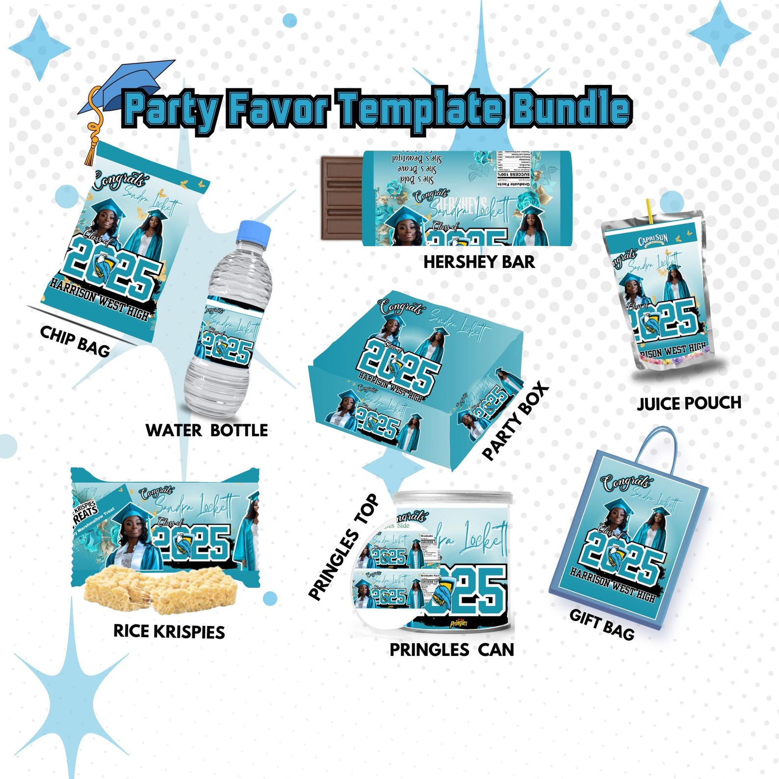 Turquoise Graduation Party Favor Templates: Editable 2025 Grad Gifts ...