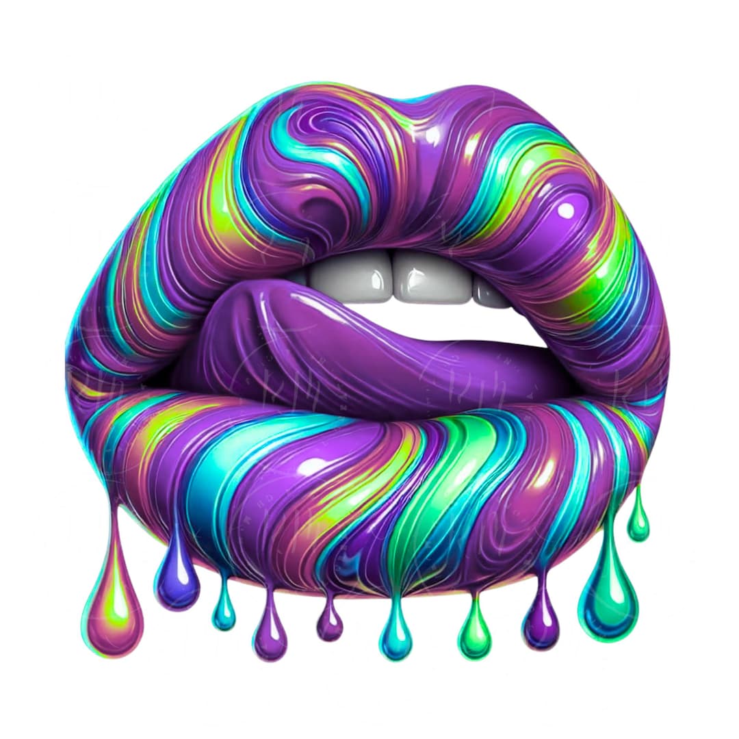 Purple Aqua Lips PNG: Glossy Swirl Lip Art for Sublimation (digital ...