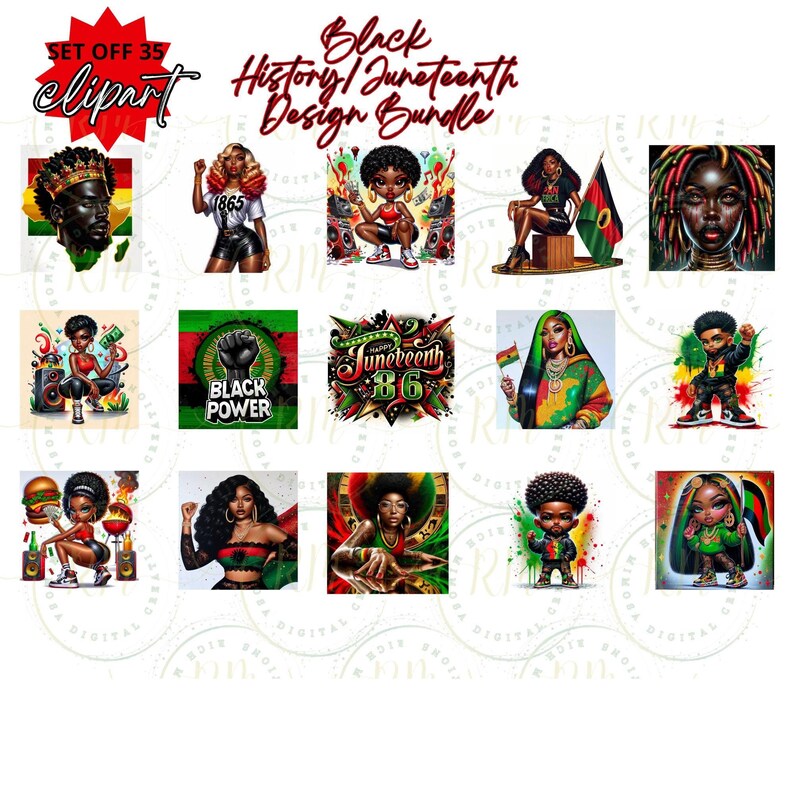 Black History Clipart Bundle: Melanin Digital Images for Canva (35pc ...