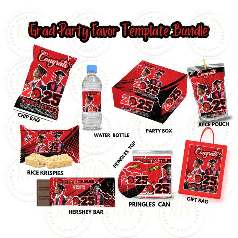 Graduation Party Favors, Grad Party Favor Templates, Red 2025 Editable ...