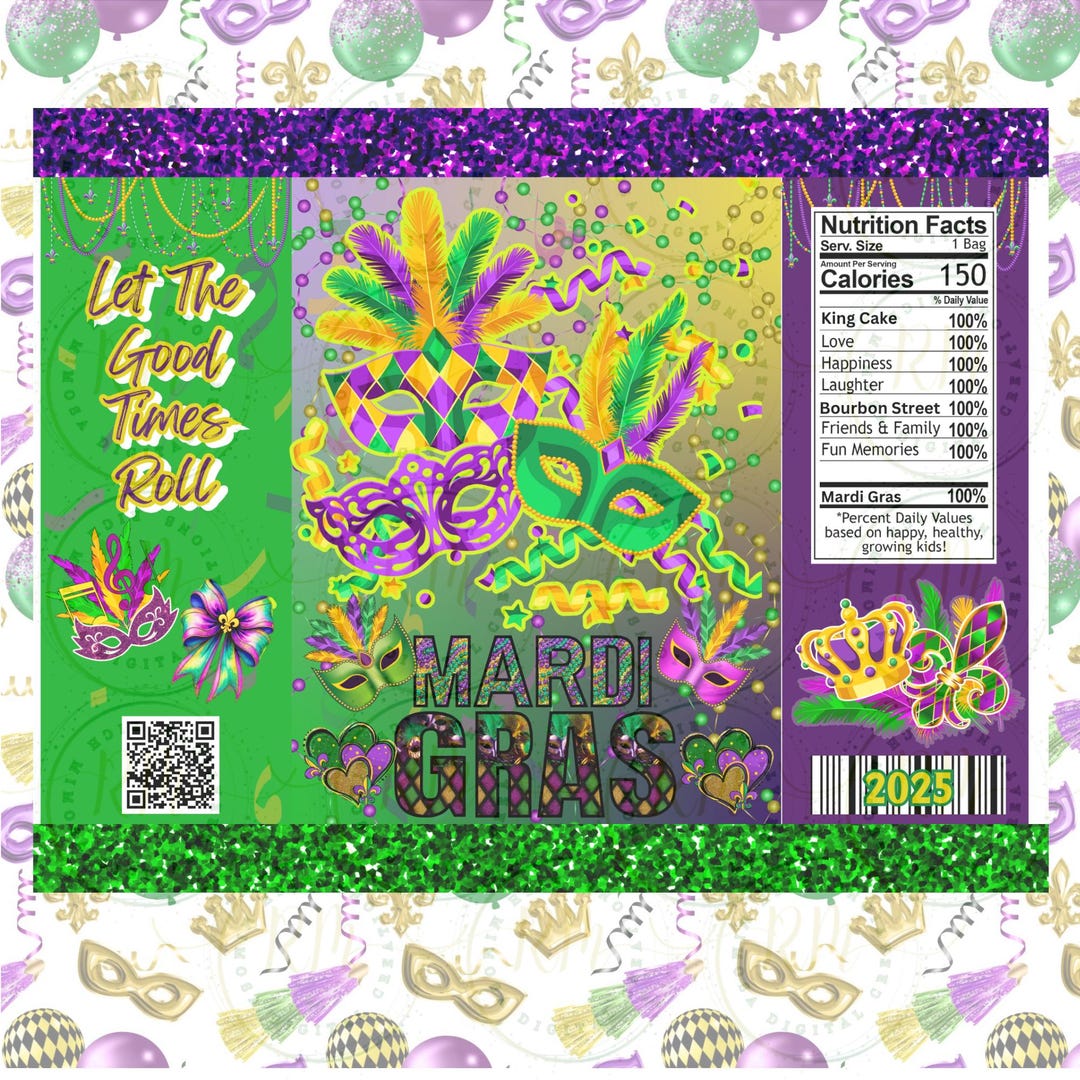 Mardi Gras Chip Bag Template: Editable Party Favor (canva) - Etsy