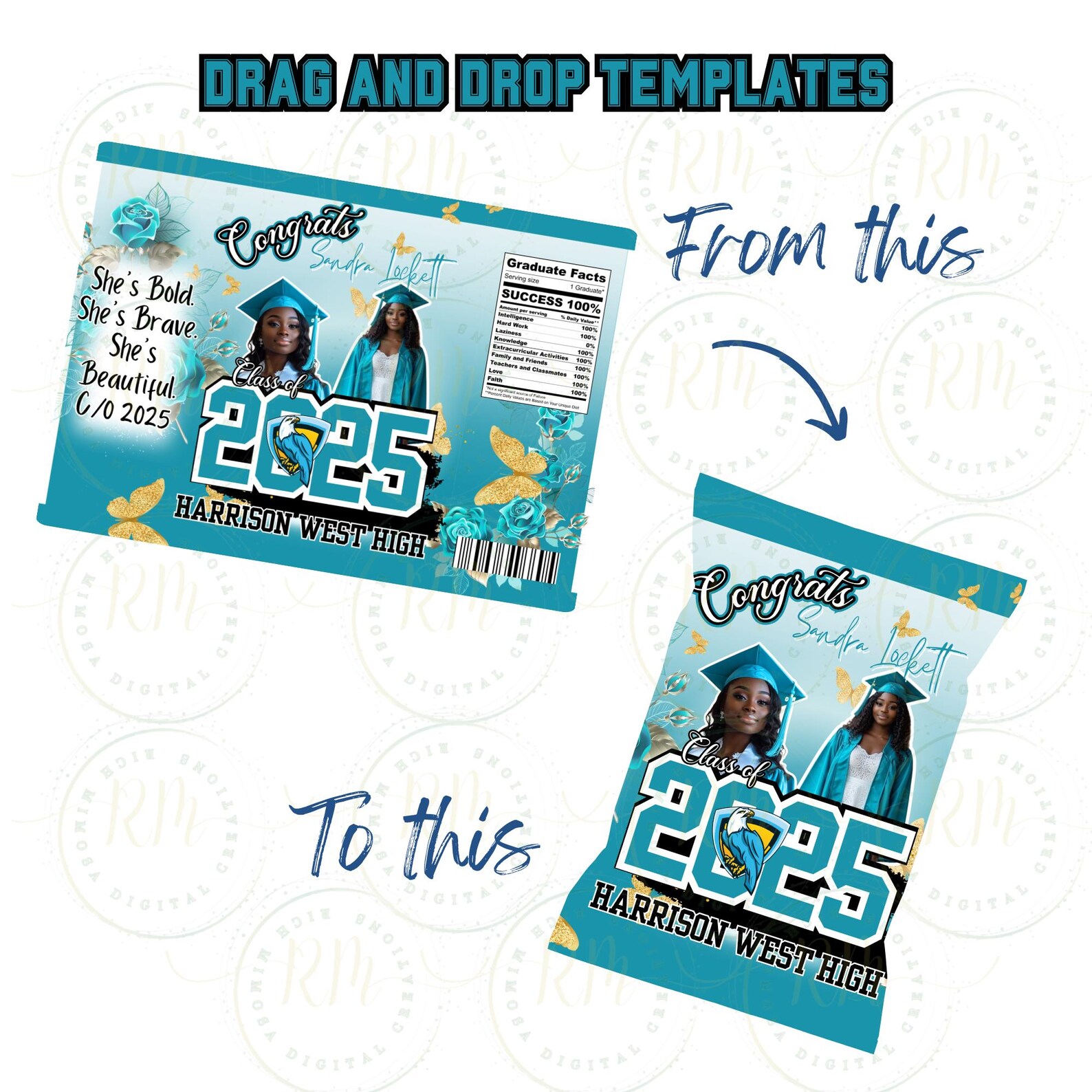 Turquoise Graduation Party Favor Templates: Editable 2025 Grad Gifts ...