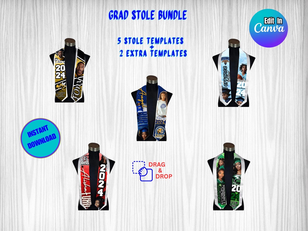 Custom Graduation Stole Template Bundle, Editable Grad Stole Template ...