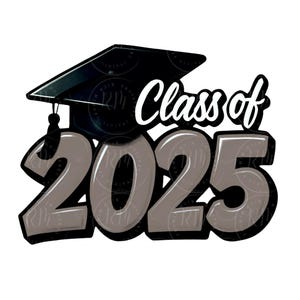 2025 Grad Clipart-gray, Black & White Graduation Graphic- Class of 2025 ...