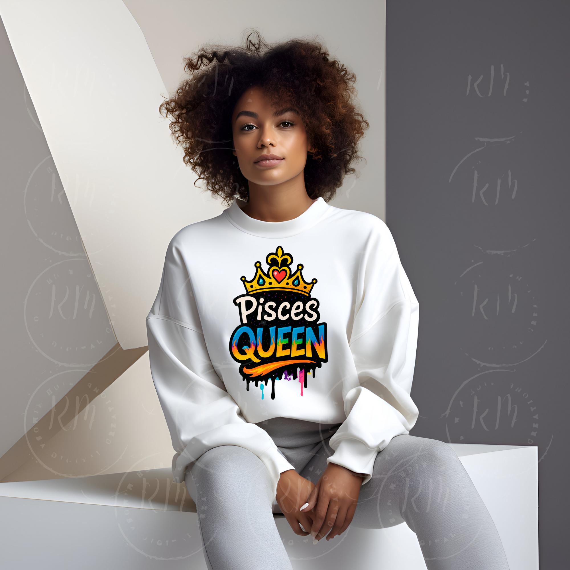 Pisces Queen PNG: Rainbow Crown, Astrology Sublimation Design (digital ...