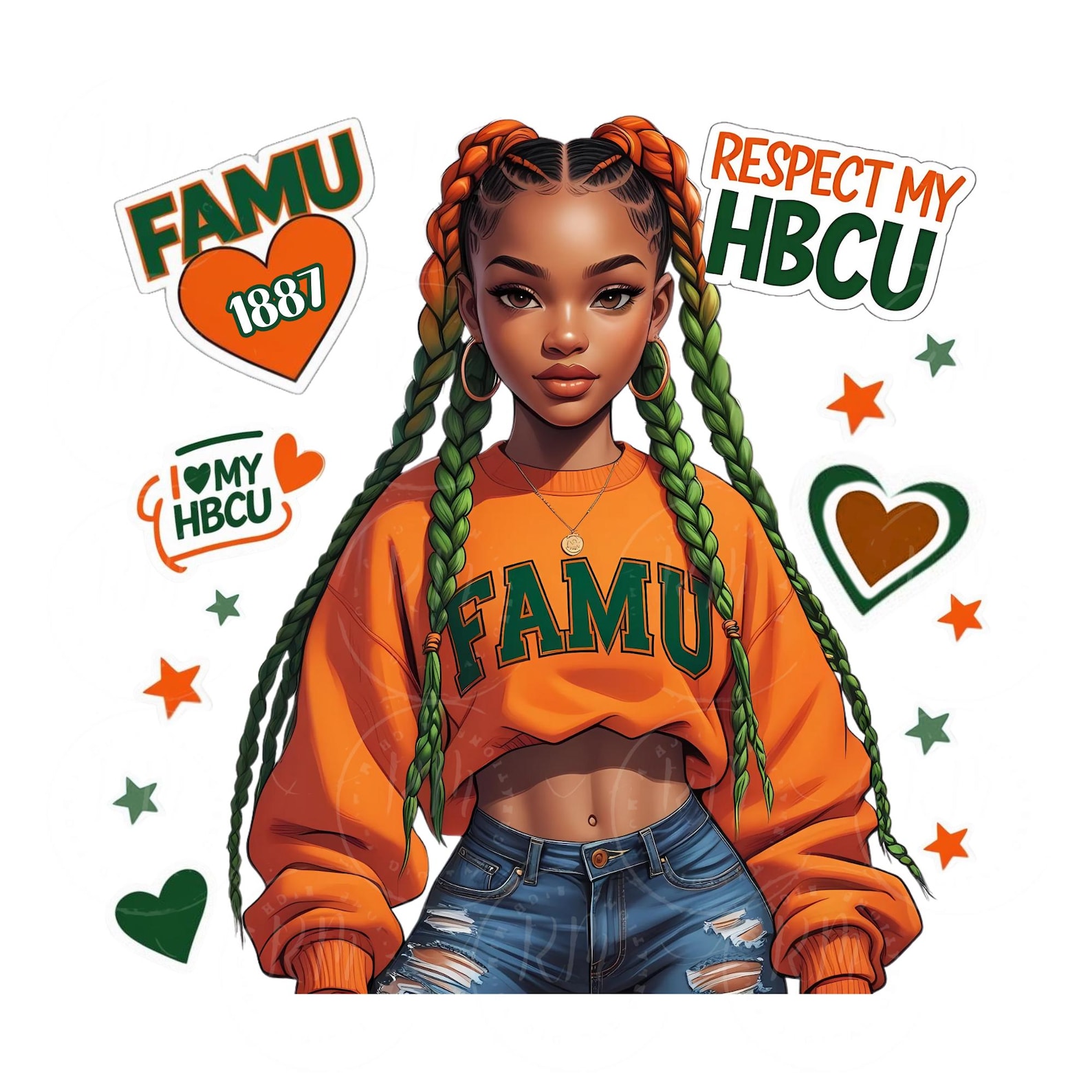FAMU Girl Clipart: HBCU PNG, Black Woman Braids (digital Download) - Etsy