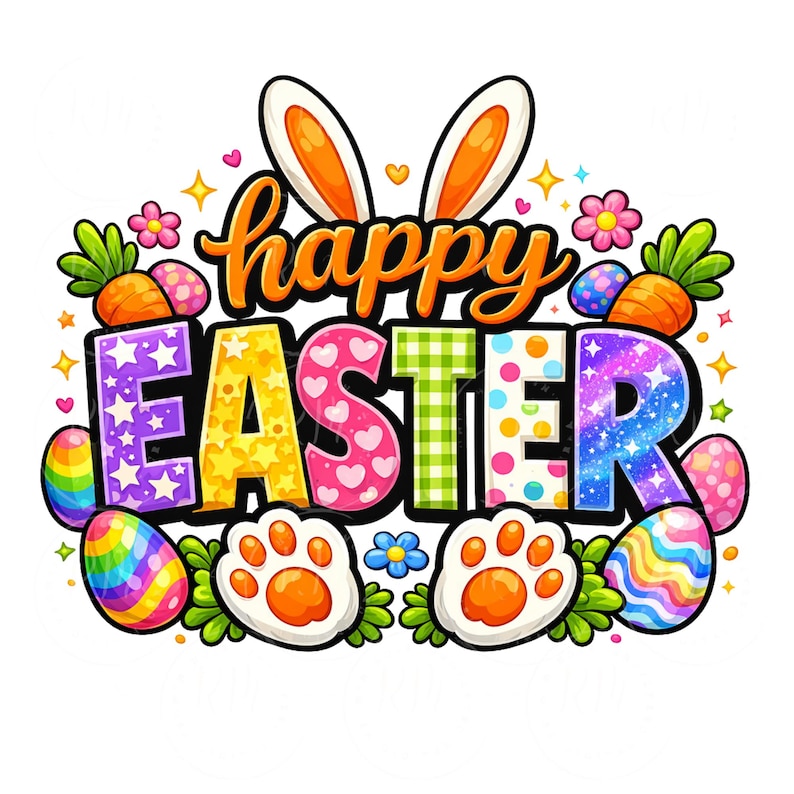 Happy Easter Bunny Clipart, Bright Spring Graphic (digital Download) - Etsy