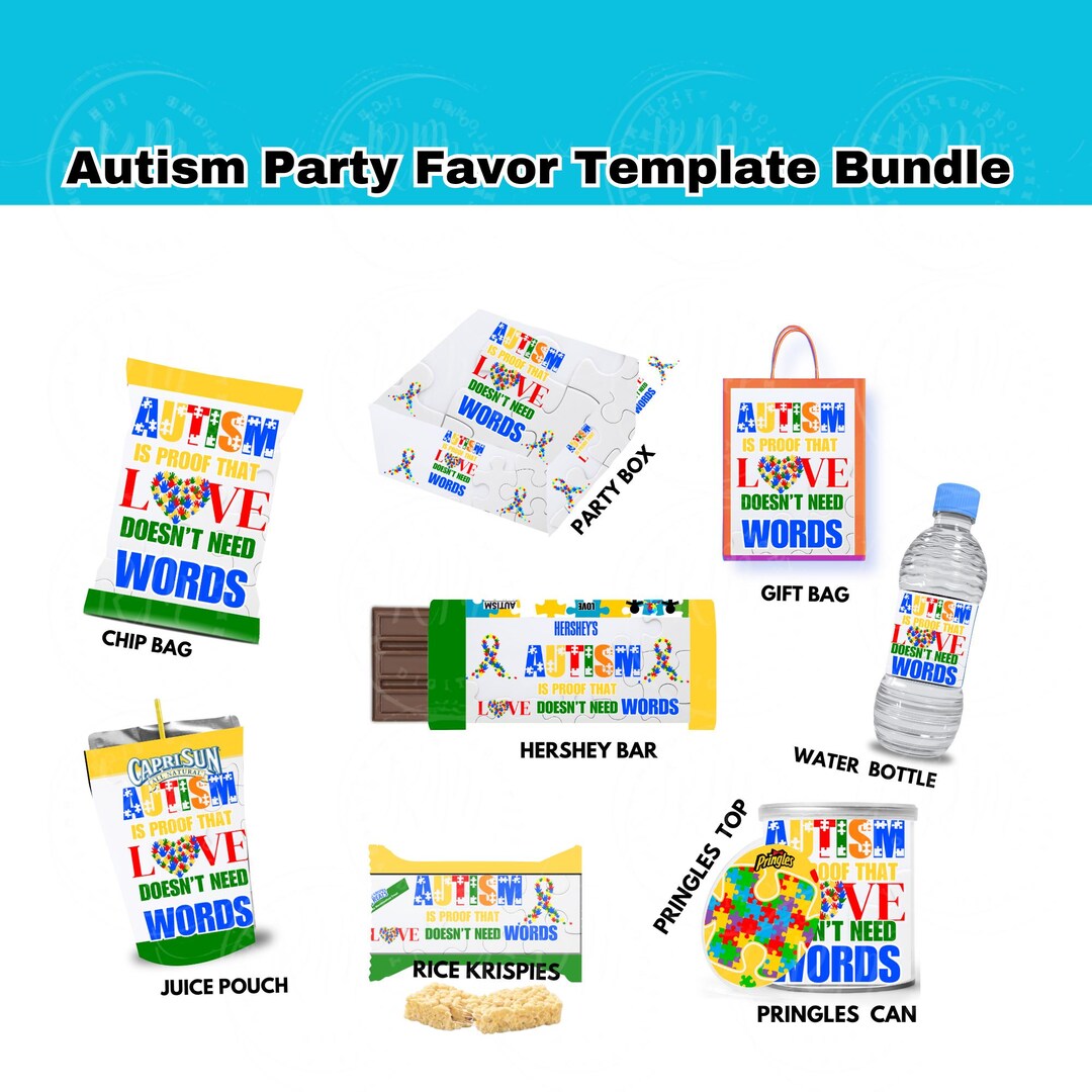 Autism Party Favor Bundle Template, Autism Awareness, Autism Party ...