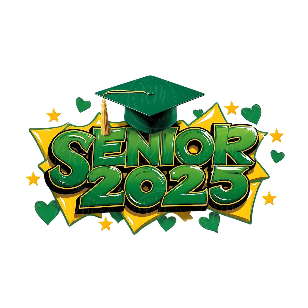 2025 Grad Clipart - Green & Yellow Graduation Graphics, Senior 2025 ...