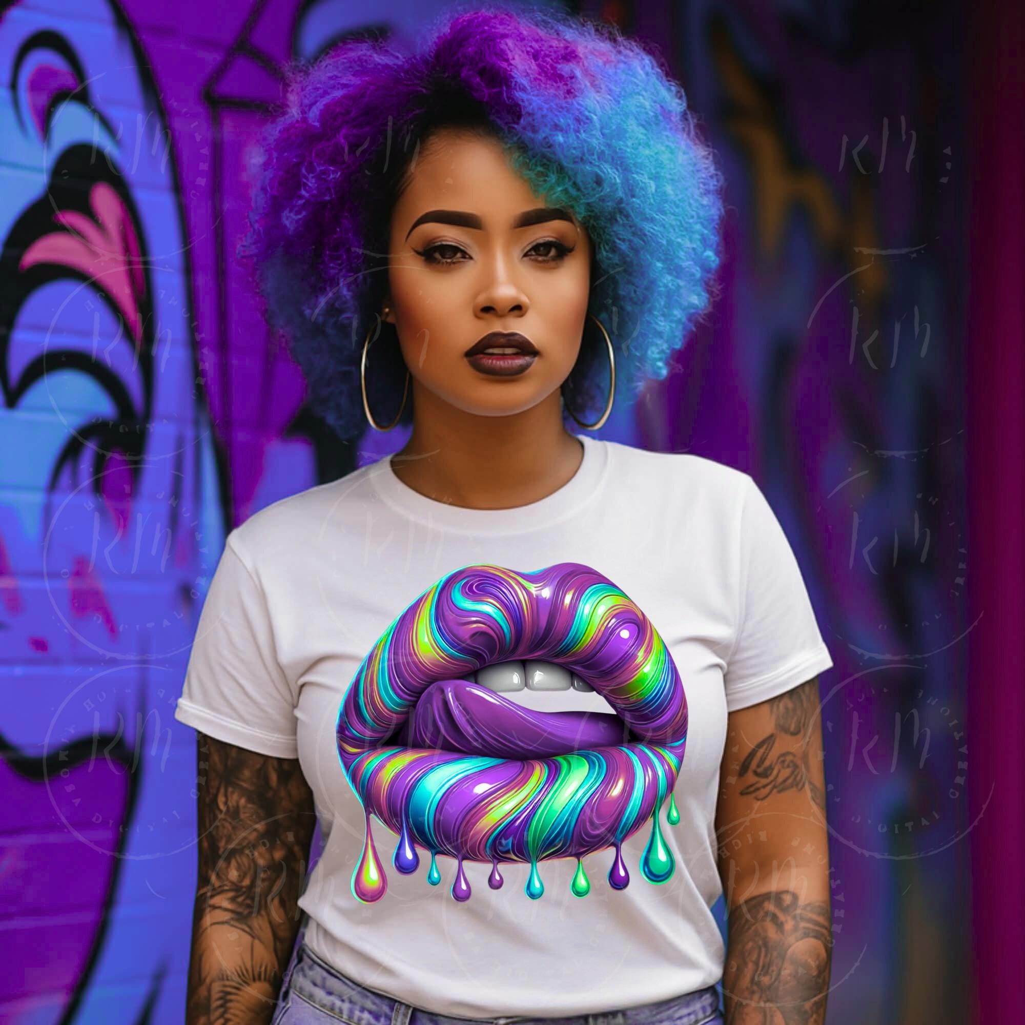 Purple Aqua Lips PNG: Glossy Swirl Lip Art for Sublimation (digital ...