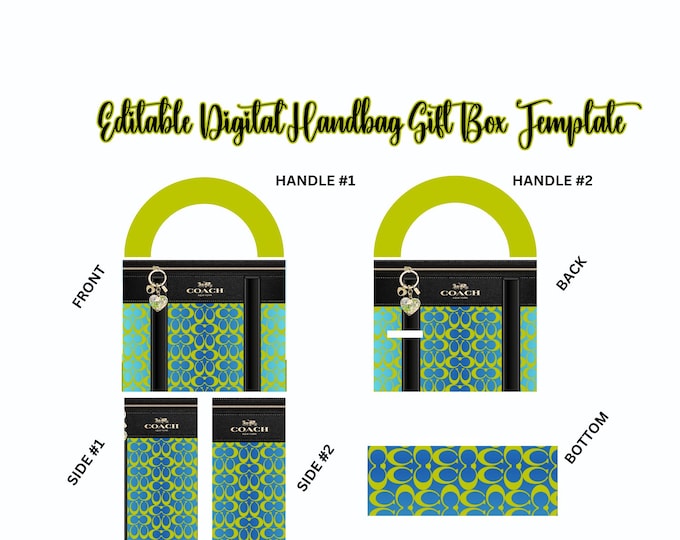Handbag Gift Box Template: Blue & Yellow DIY Canva Purse (digital ...