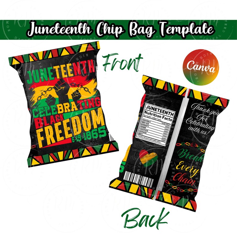 Juneteenth Chip Bag Template: Editable Party Favor (canva Digital ...