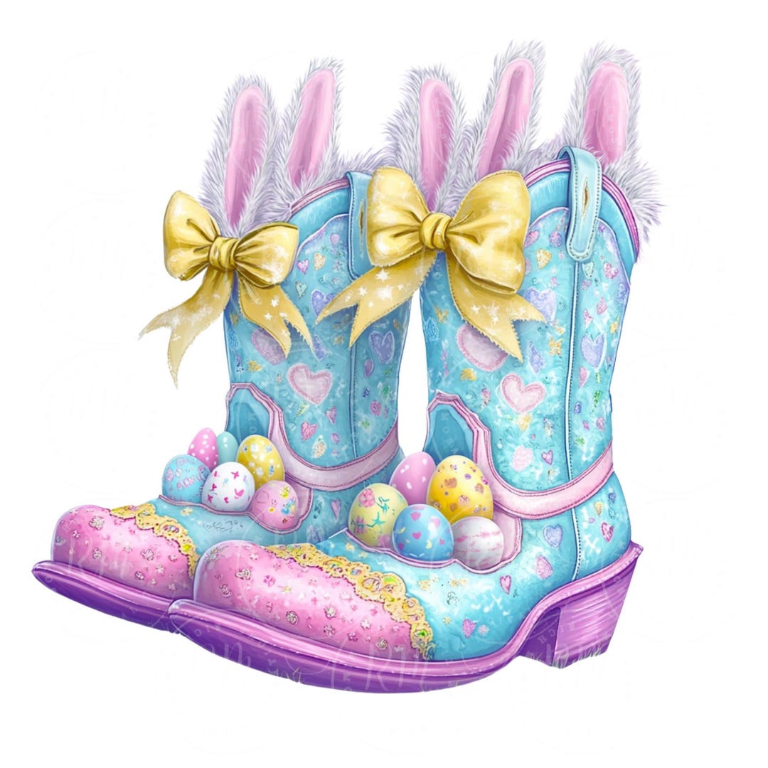 4 Easter Clipart, Colorful Boot Design With Pastel Eggs, Unique Artwork ...