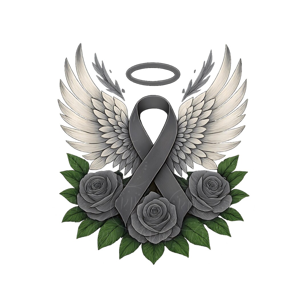 Brain Cancer Awareness Angel Wings Clipart, Gray Ribbon Roses (digital ...