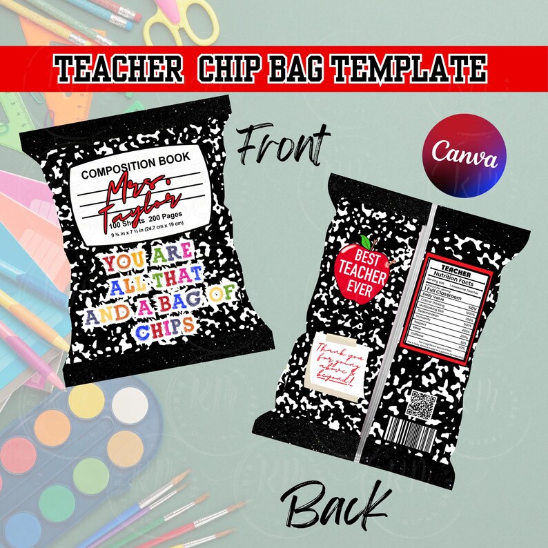 Editable Teacher Chip Bag Template: Back to School Gift (canva Template ...
