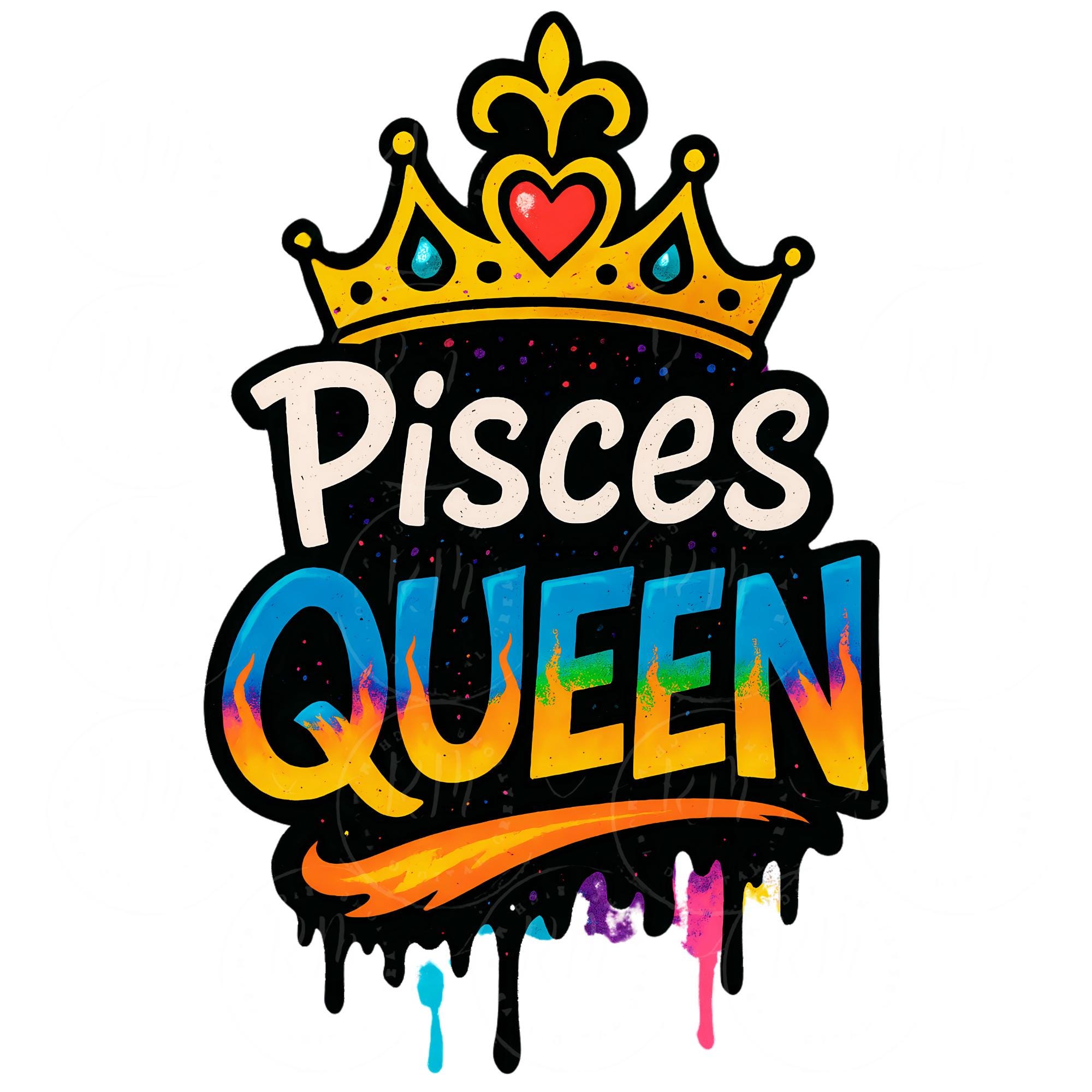 Pisces Queen PNG: Rainbow Crown, Astrology Sublimation Design (digital ...