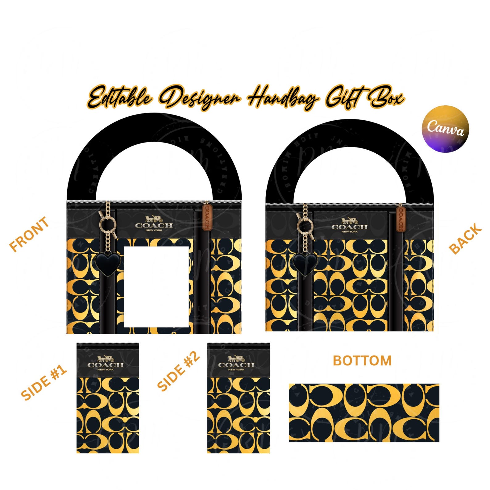 Handbag Gift Box Template, Designer Purse Gift Box, Black & Gold ...