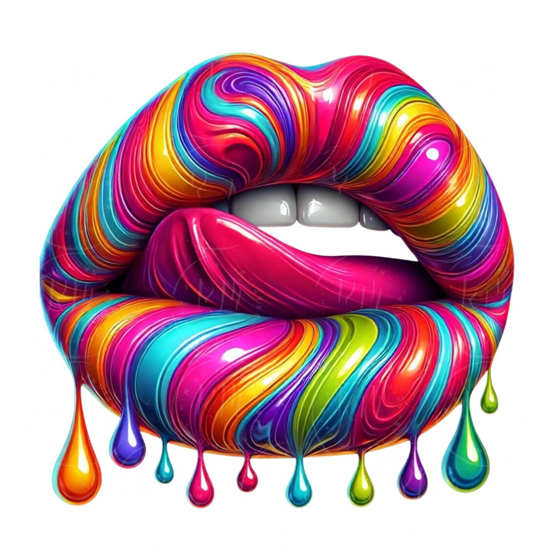 Rainbow Dripping Lips PNG: Hot Pink Glossy Lip Art (digital Download - Etsy