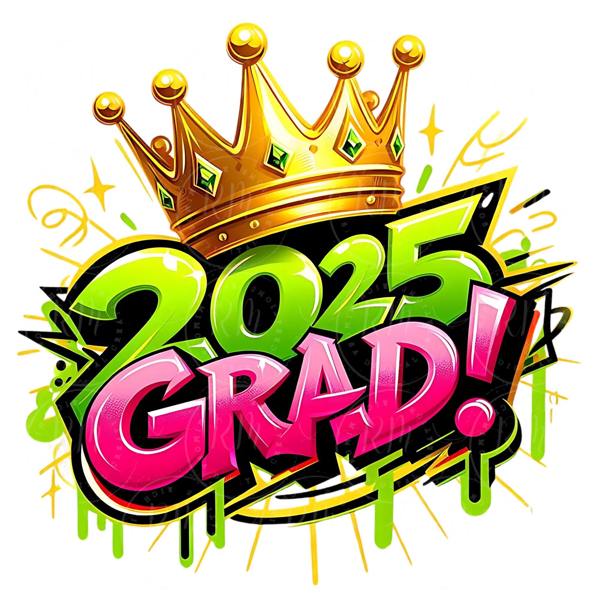 2025 Grad Clipart, Pink and Green Graduation Graphics, Perfect Grad ...
