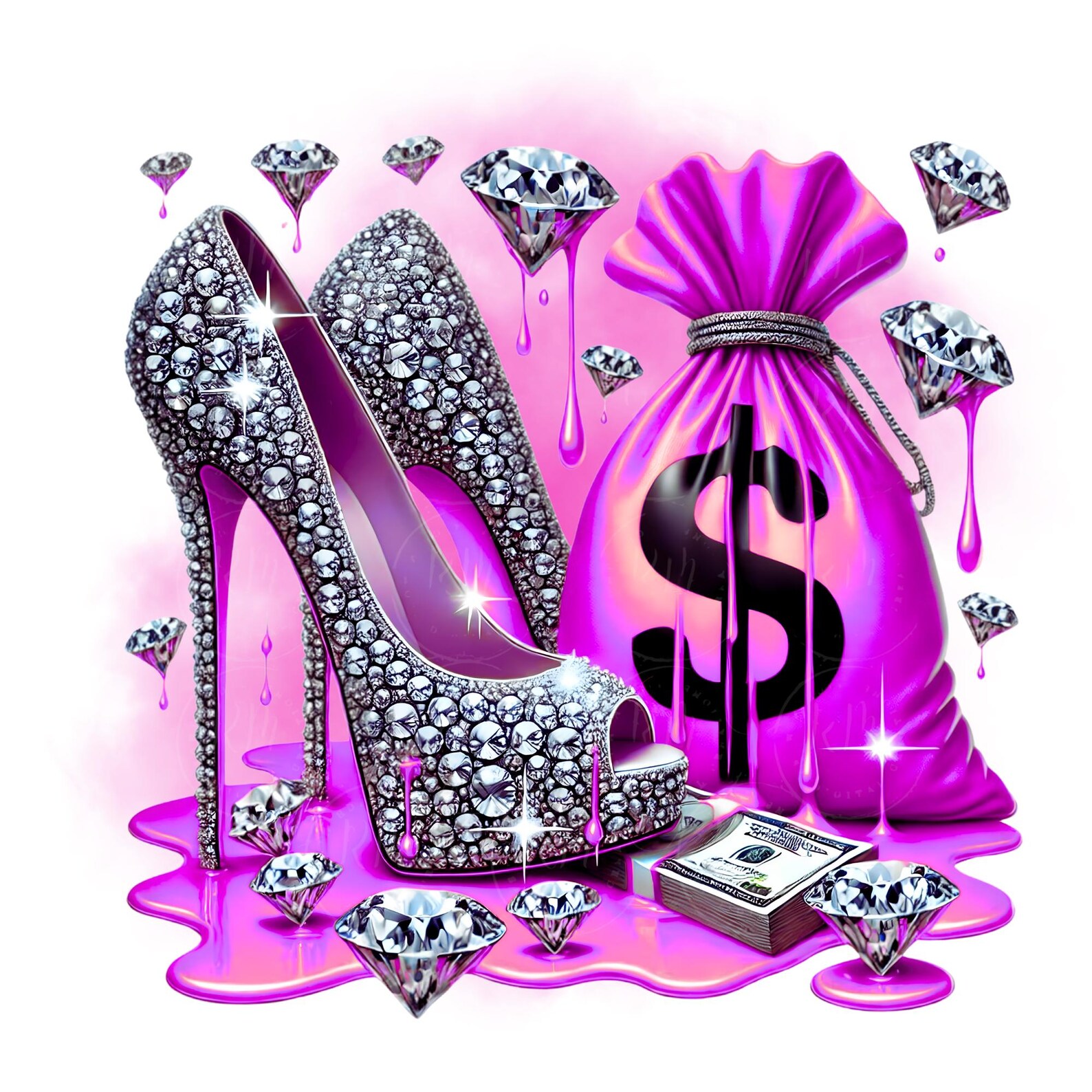 Rhinestone Heels & Money Bag Clipart | Luxury Glam PNG (digital ...