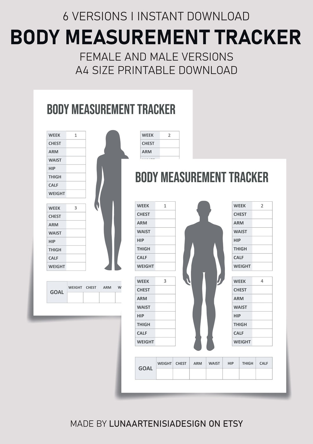Body Measurement Tracker, Weight Loss Tracker, Printable Body ...