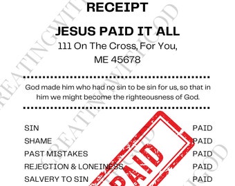 Jesus Paid It All Receipt. PNG,SVG,PDF Prayer Board Receipt. Vision ...