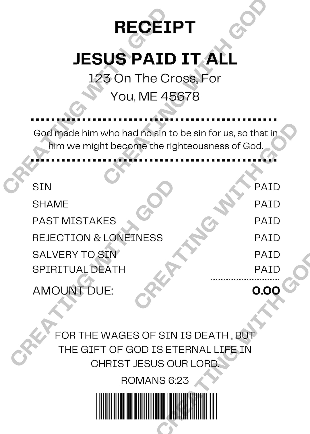 Jesus Paid It All Receipt. PNG,SVG,PDF Prayer Board Receipt. Vision ...