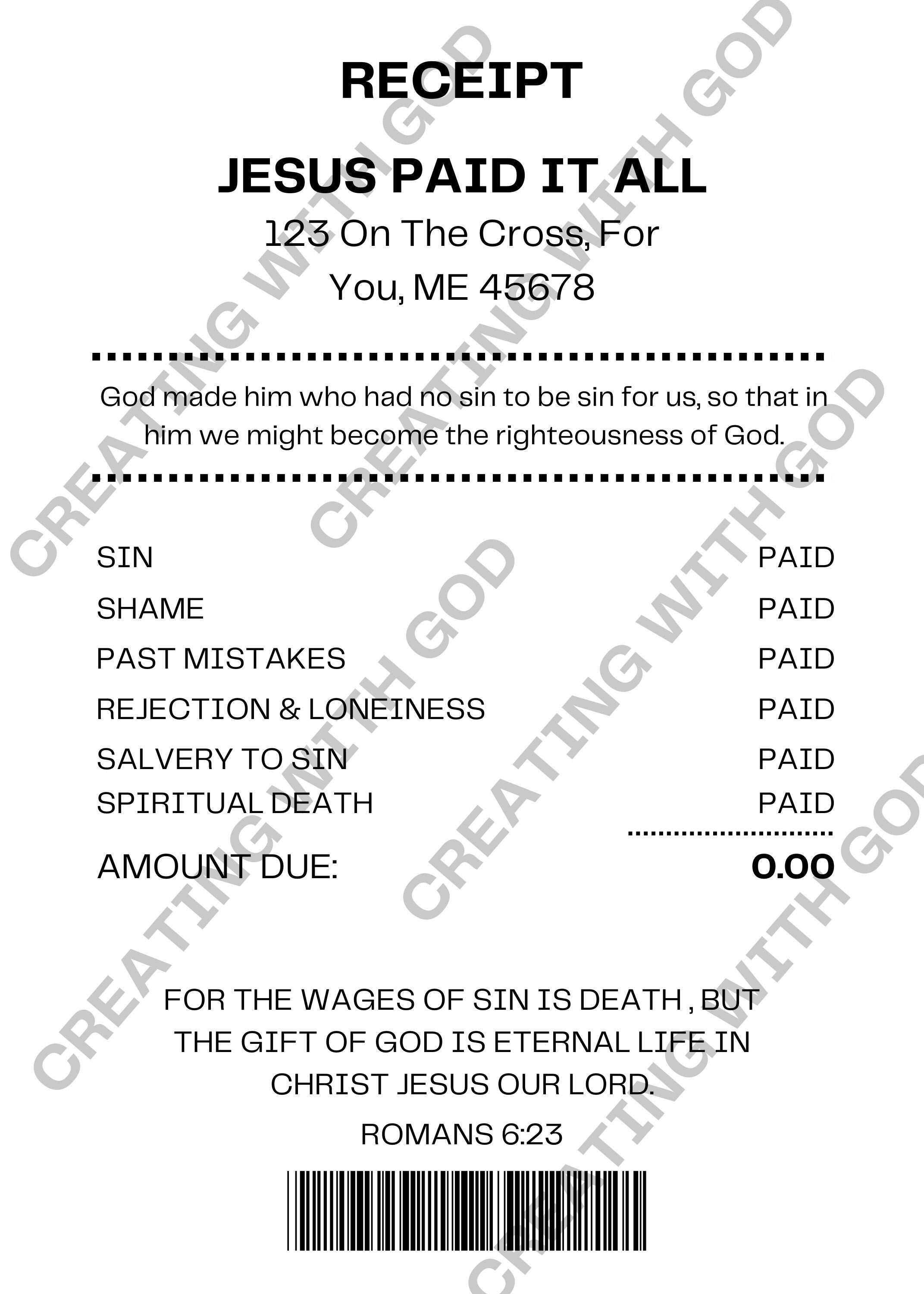 Jesus Paid It All Receipt. PNG,SVG,PDF Prayer Board Receipt. Vision ...