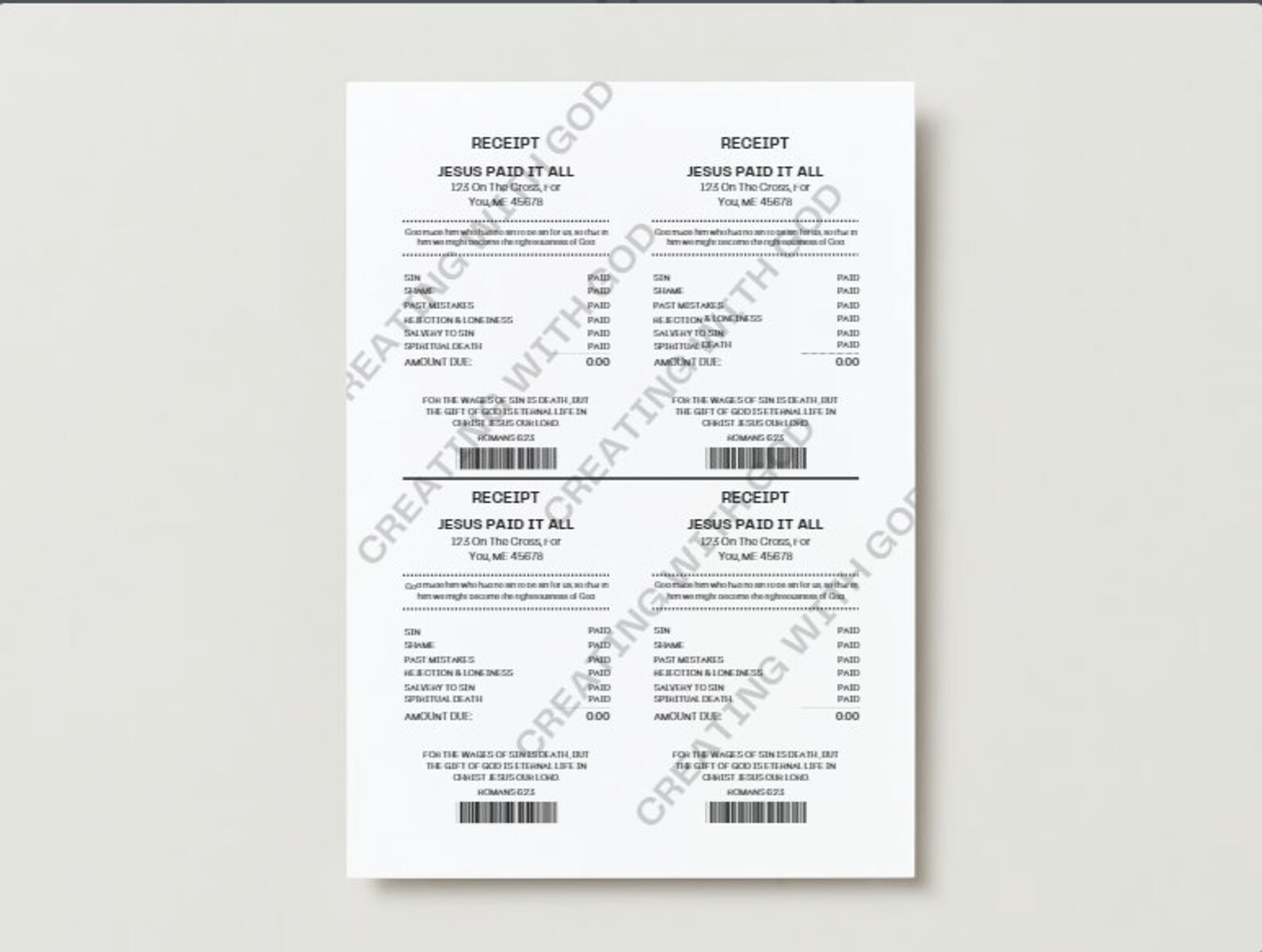 Jesus Paid It All Receipt. PNG,SVG,PDF Prayer Board Receipt. Vision ...