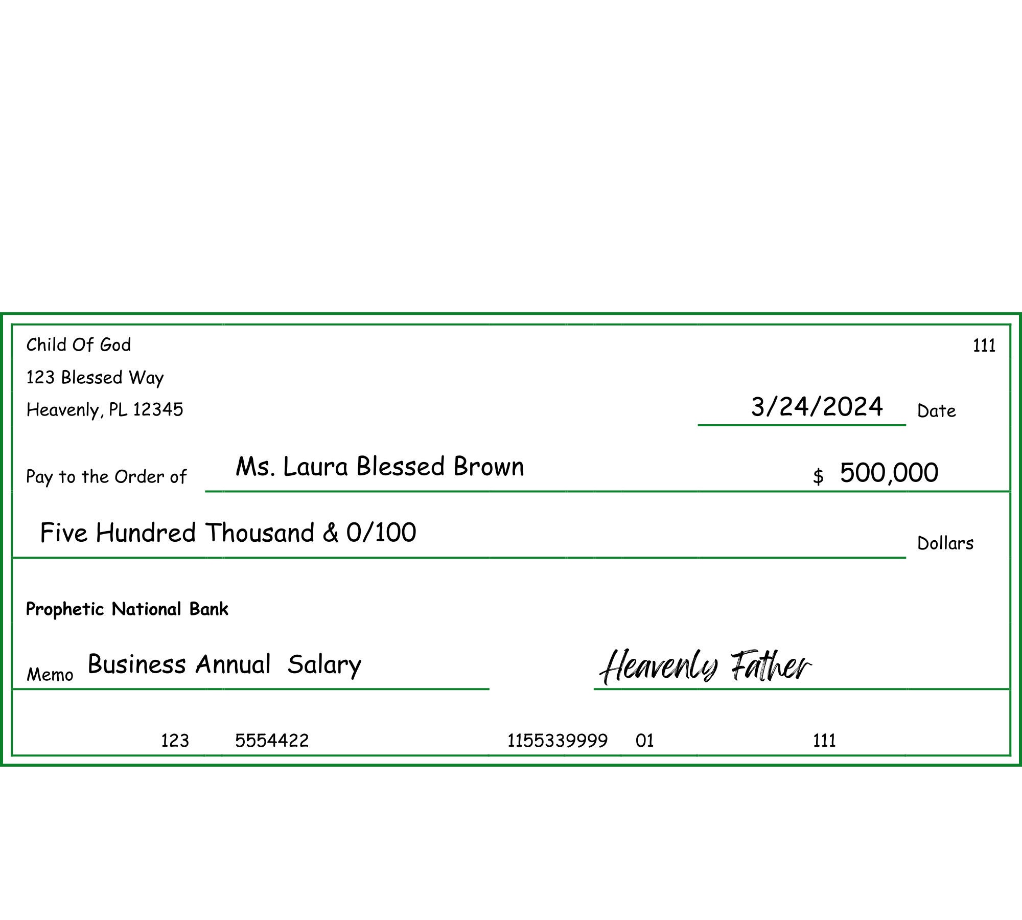 Printable Prophetic Checks, Fillable Checks, Blank Checks, Vision Board ...