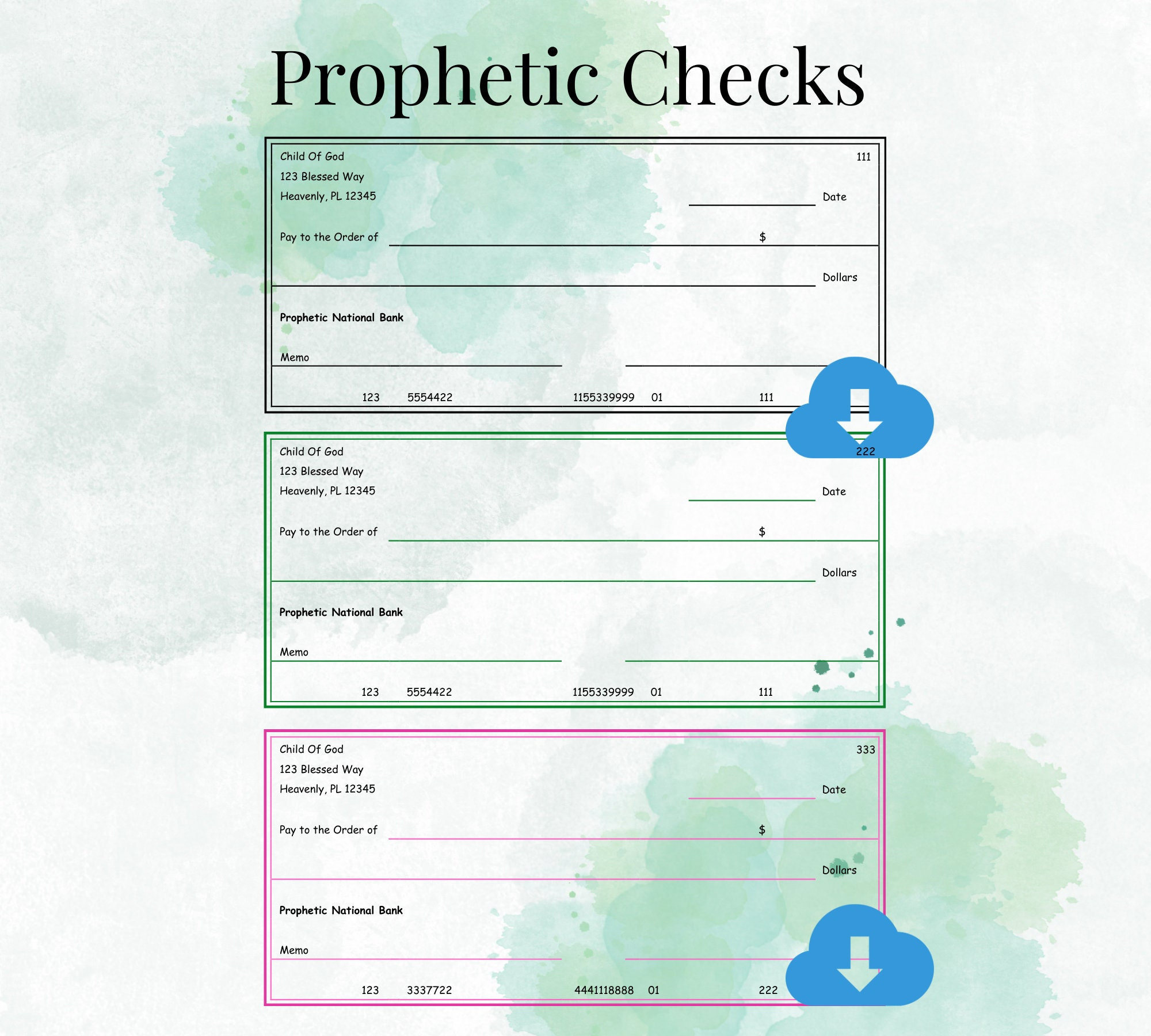 Printable Prophetic Checks, Fillable Checks, Blank Checks, Vision Board ...