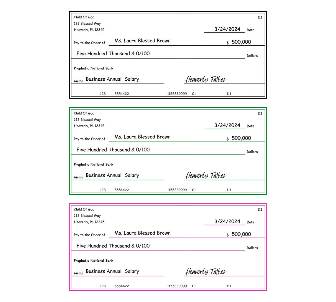 Printable Prophetic Checks, Fillable Checks, Blank Checks, Vision Board ...
