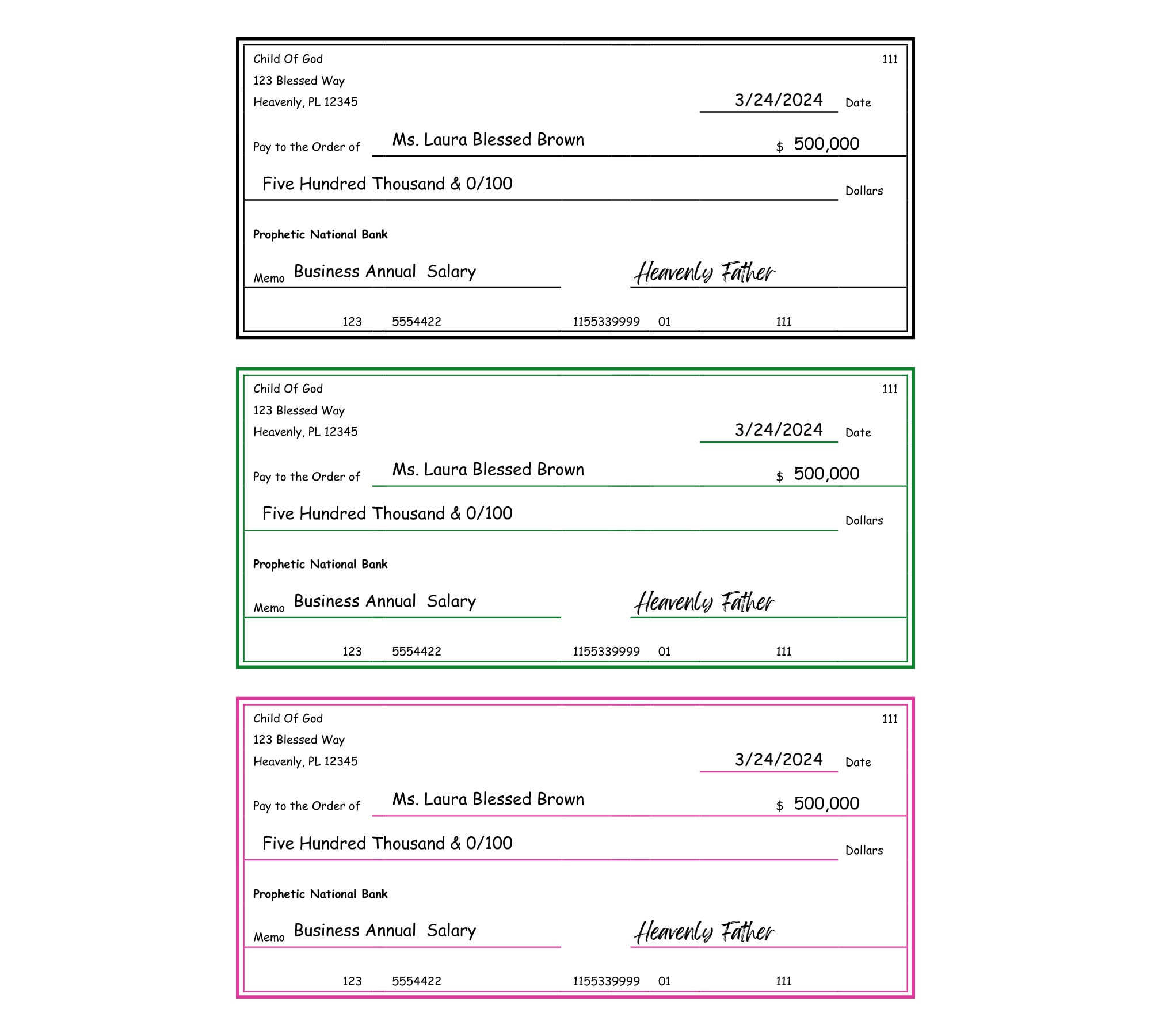 Printable Prophetic Checks, Fillable Checks, Blank Checks, Vision Board ...